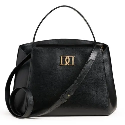 DESERI Rosa Handbag In Saffiano Leather With Gold-tone Hardware - Black