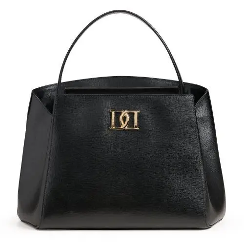 DESERI Rosa Handbag In Saffiano Leather With Gold-tone Hardware - Black