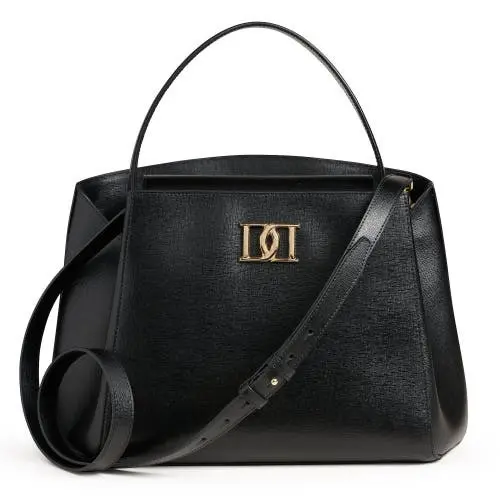 DESERI Rosa Handbag In Saffiano Leather With Gold-tone Hardware - Black