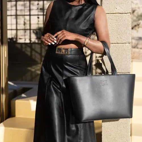 DESERI Maya Tote In Premium Calf Leather With Gold Tone Hardware