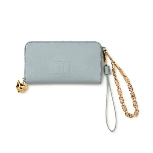 DESERI Paris Saffiano Leather Wallet - Sky Blue With Gold Wristlet