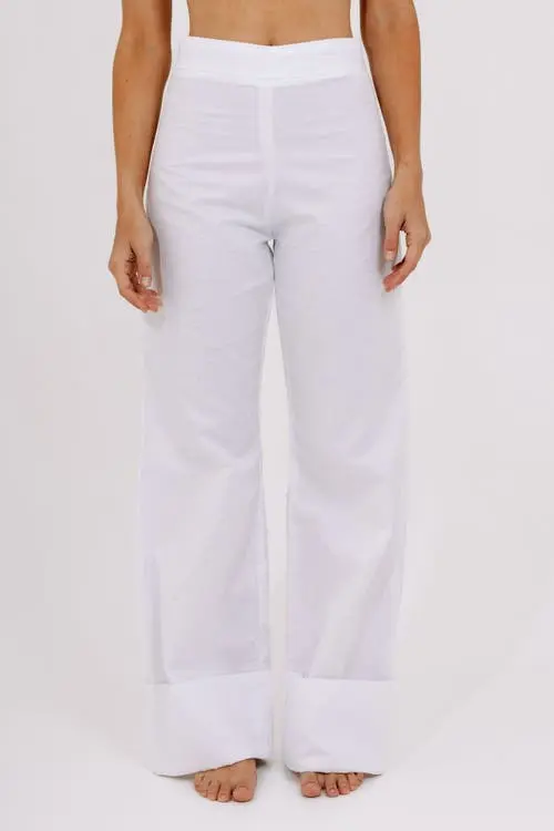 VALENTINA GORDON Wide-leg Cotton Pants - White