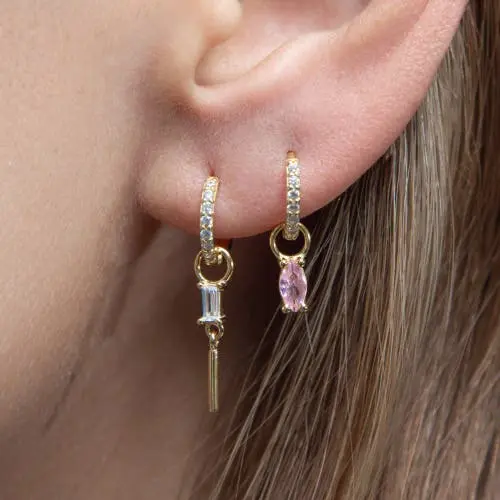 OUTOFOFFICE Pavé Silver Earring Charm With Oval Gemstone - Pink