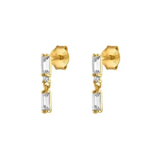 OUTOFOFFICE Pave Double Baguette Drop Earrings - Gold