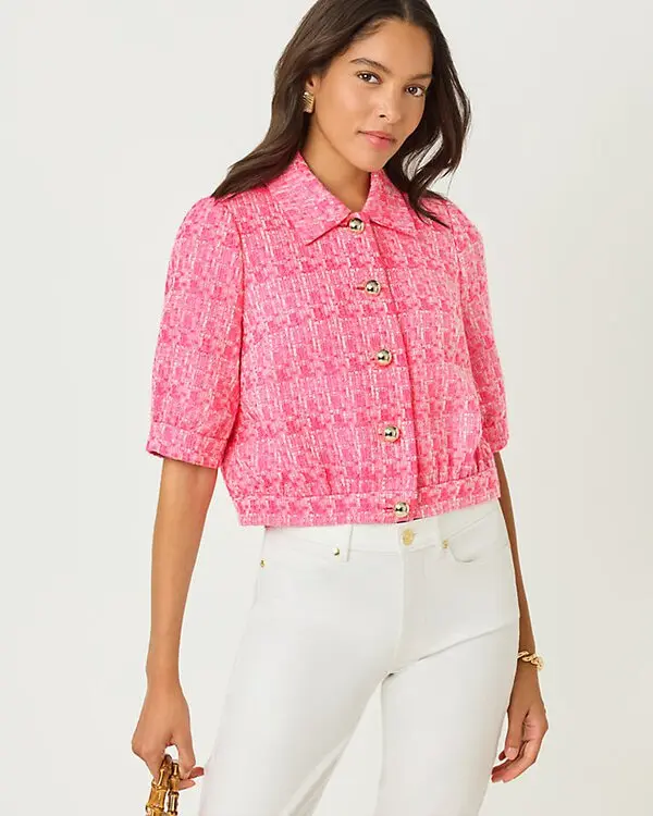 LILLY PULITZER Marciana Boucle Jacket - Cherry Blossom Pink Blurred Lines Boucle