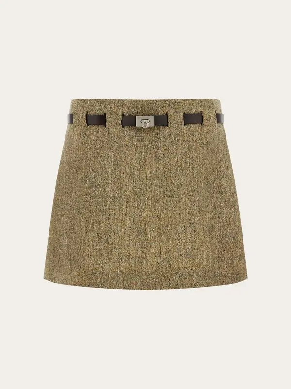 FERRAGAMO Mini Skirt With Gancini Belt - Beige