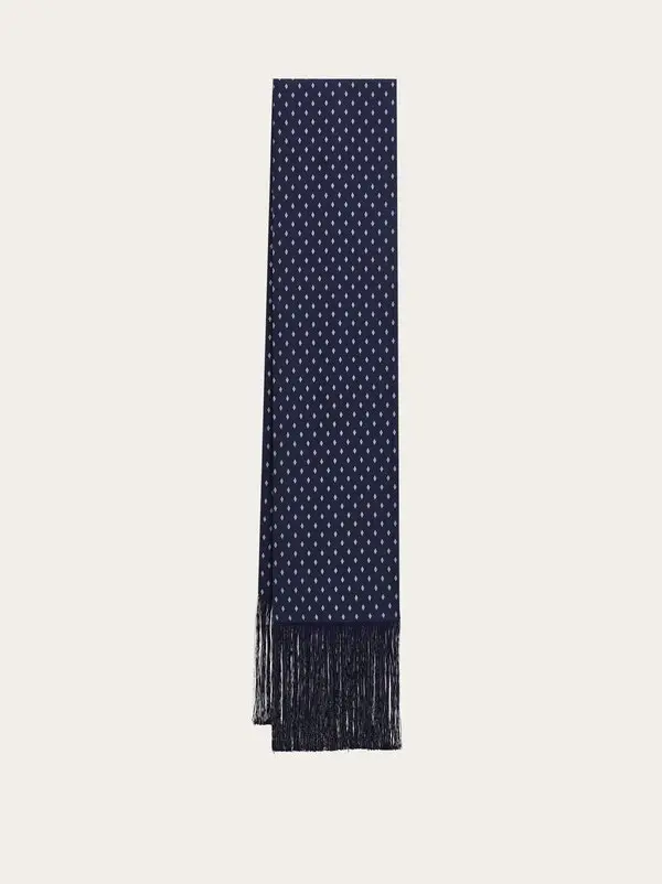 FERRAGAMO Micro Gancini Print Silk Scarf - Blue