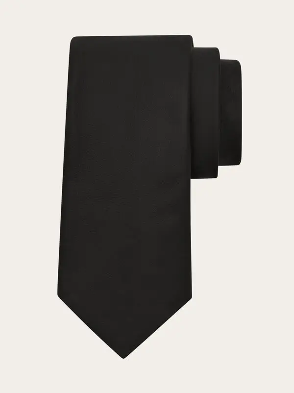FERRAGAMO Nappa Leather Neck Tie - Black
