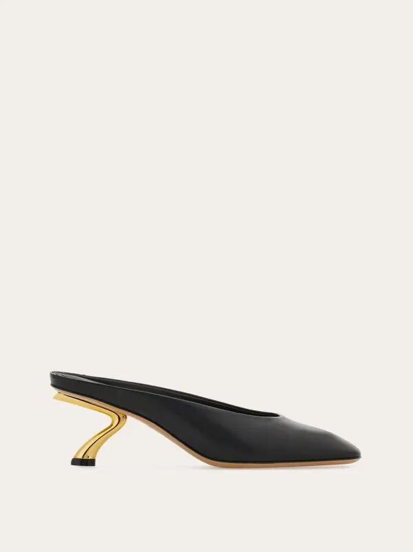 FERRAGAMO S-shaped Heel Mule - Black