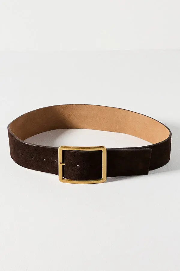 Anthropologie Wide Square Buckle Belt - Brown / Gold