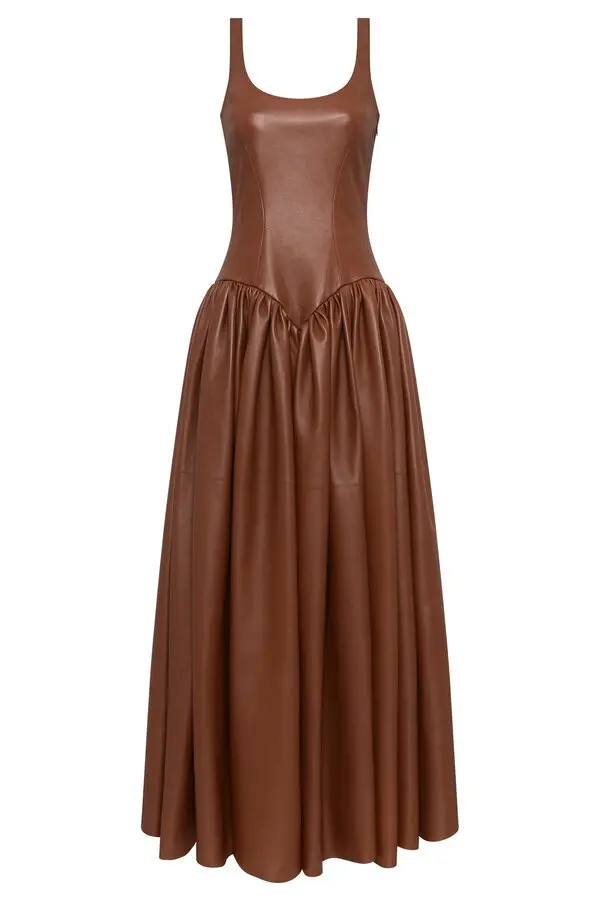 Gabriela Hearst Isai Maxi Dress In Nappa Leather - Cognac