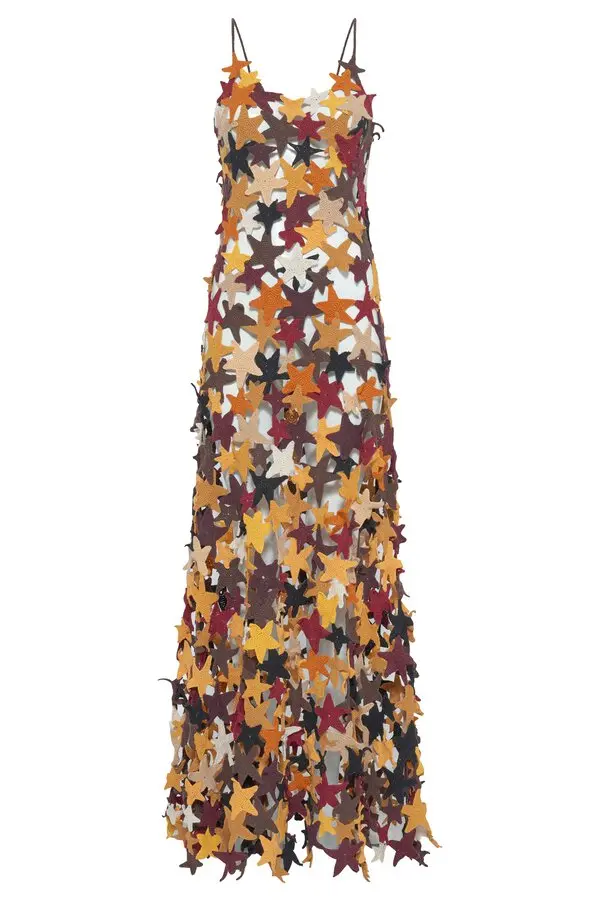 Gabriela Hearst Yeshara Crochet Stars Maxi Slip Dress In Cashmere - Multi