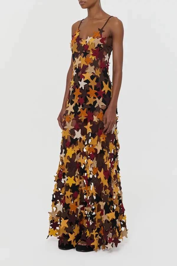Gabriela Hearst Yeshara Crochet Stars Maxi Slip Dress In Cashmere