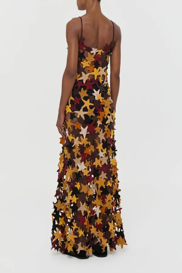 Gabriela Hearst Yeshara Crochet Stars Maxi Slip Dress In Cashmere
