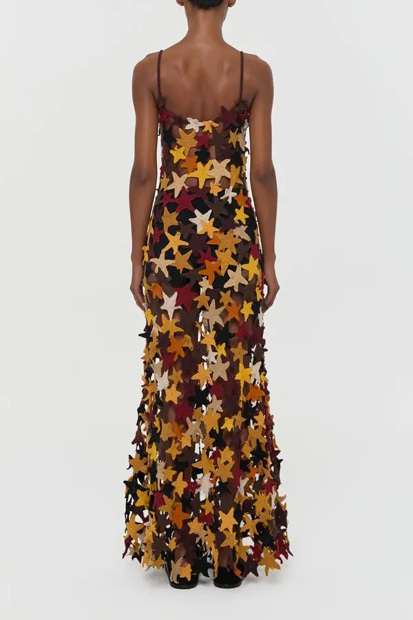 Gabriela Hearst Yeshara Crochet Stars Maxi Slip Dress In Cashmere