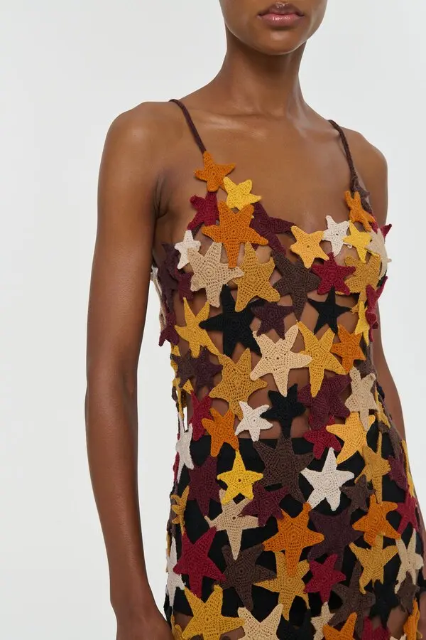 Gabriela Hearst Yeshara Crochet Stars Maxi Slip Dress In Cashmere