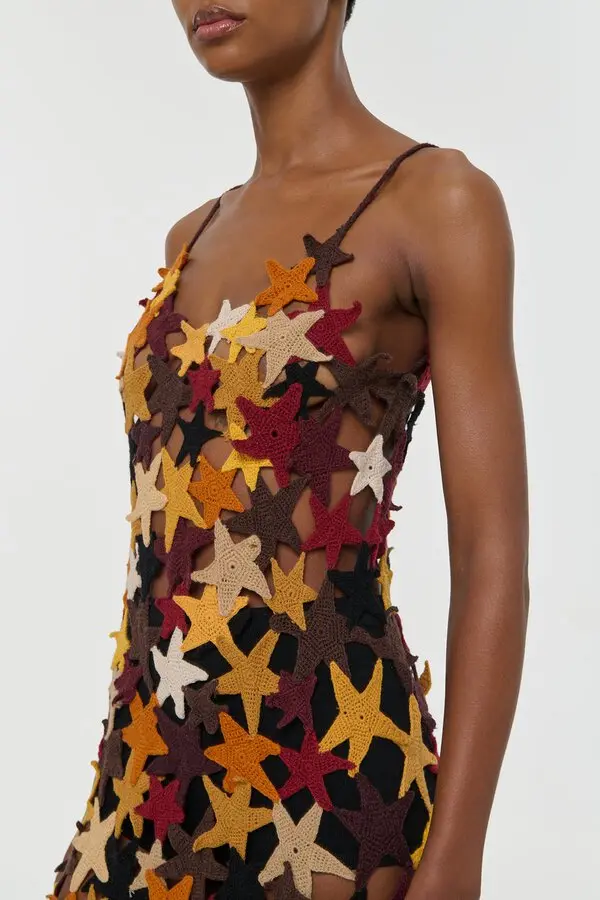 Gabriela Hearst Yeshara Crochet Stars Maxi Slip Dress In Cashmere
