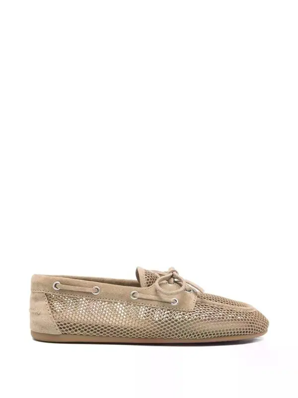 Miu Miu Crochet Leather Boat Shoes - Brown