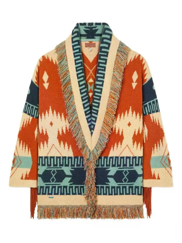 Alanui Geometric-pattern Fringed Cardigan-coat - Orange