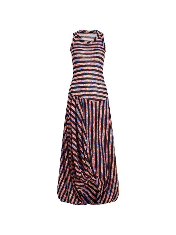 Proenza Schouler Nour Printed Striped Midi Dress - Black