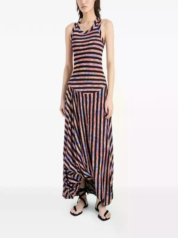 Proenza Schouler Nour Printed Striped Midi Dress - Black