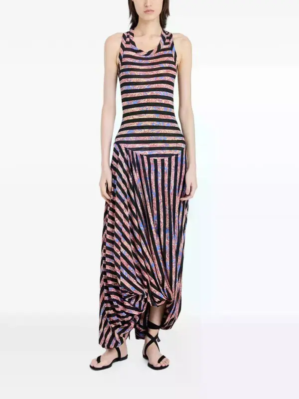 Proenza Schouler Nour Printed Striped Midi Dress - Black