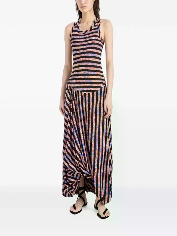 Proenza Schouler Nour Printed Striped Midi Dress - Black
