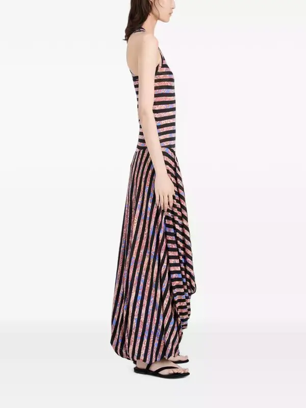 Proenza Schouler Nour Printed Striped Midi Dress - Black