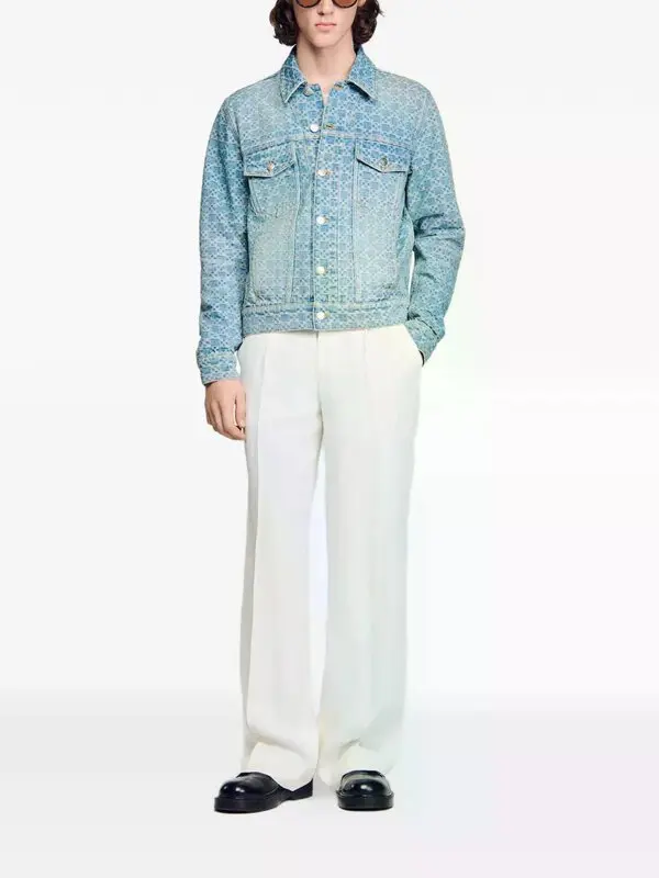 Sandro Square Cross Jacquard Denim Jacket - Blue
