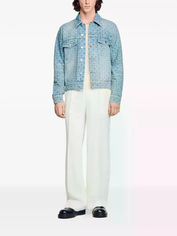 Sandro Square Cross Jacquard Denim Jacket - Blue