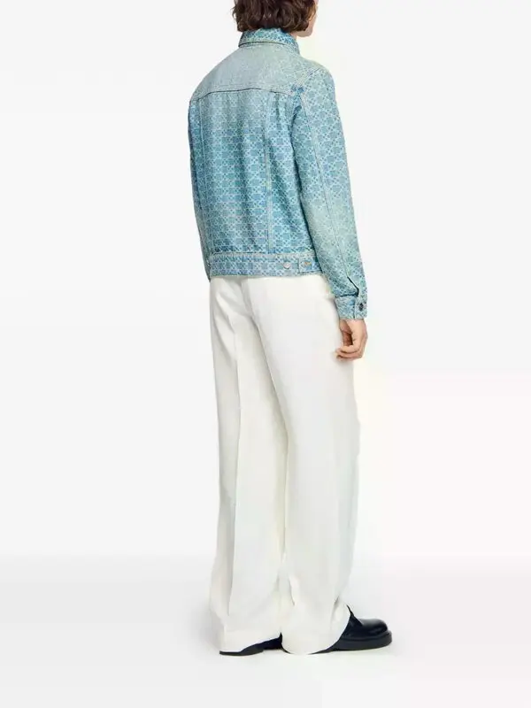 Sandro Square Cross Jacquard Denim Jacket - Blue