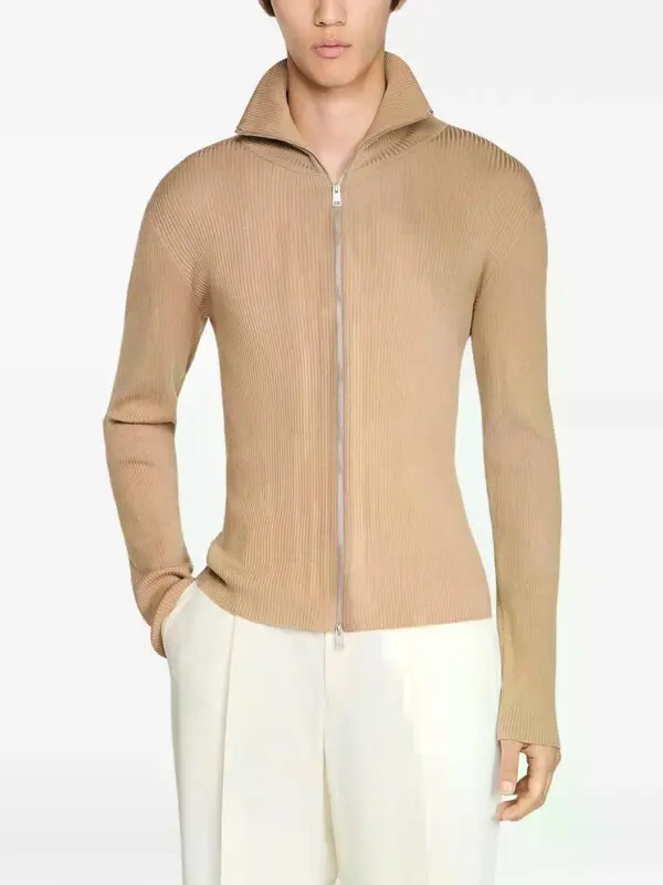 Sandro Ribbed Zip Cardigan