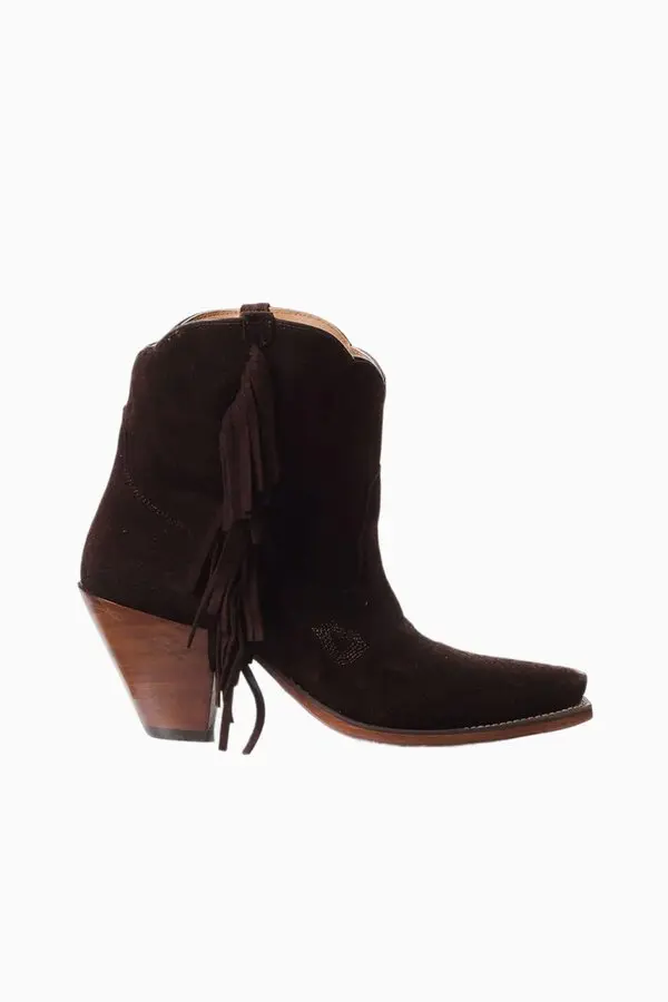 LoveShackFancy Besita The Spirit Fringe Suede Booties - Brown