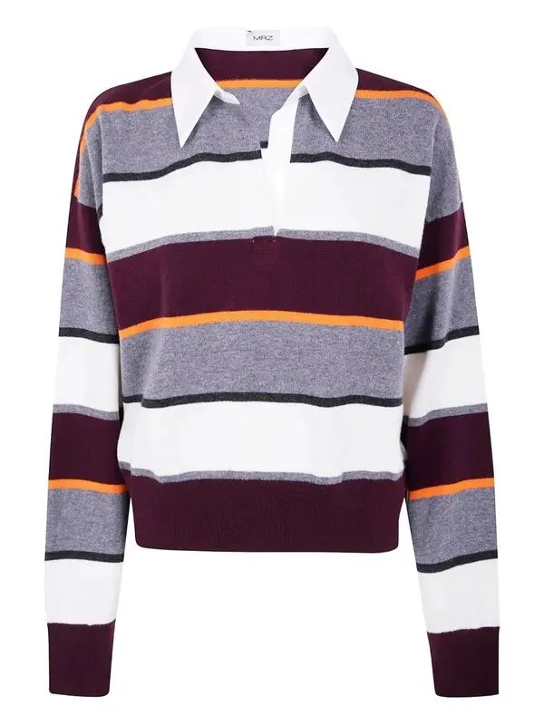 MRZ Striped Sweater With Polo/shirt Collar - Red