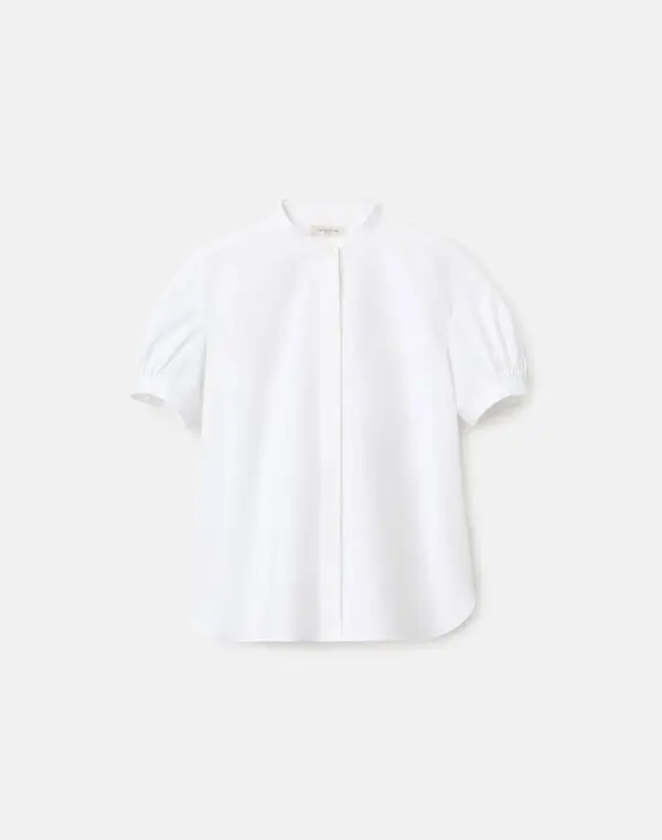 Lafayette 148 New York Organic Cotton Poplin Puff Sleeve Oversized Shirt - White
