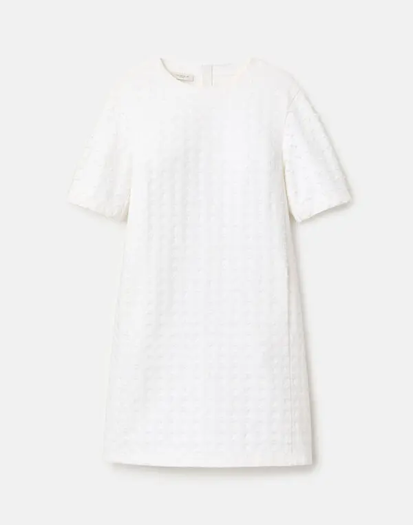 Lafayette 148 New York Denim Fringe Short Sleeve Mini Shift Dress - Washed Plaster