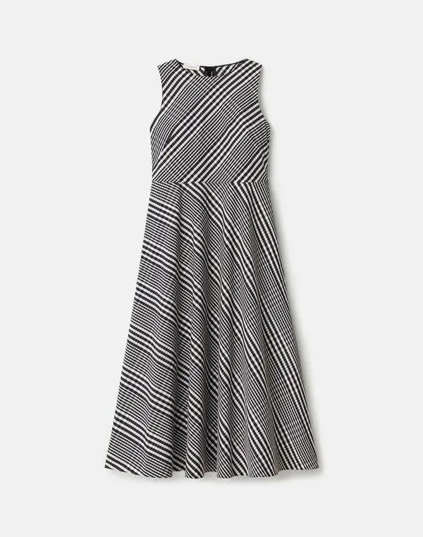 Lafayette 148 New York Grid Plaid Cotton Sleeveless Midi Dress - Black Multi