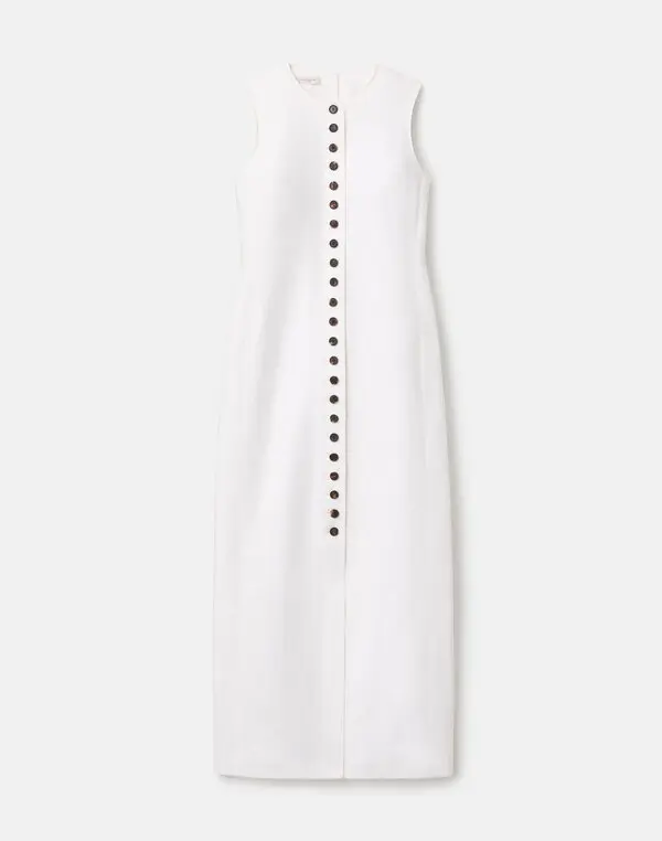 Lafayette 148 New York Linen Buttoned Sleevless Maxi Dress - White