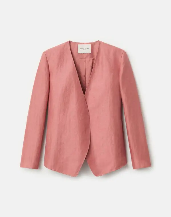 Lafayette 148 New York Linen Viscose Open Front Collarless Blazer - Dahlia