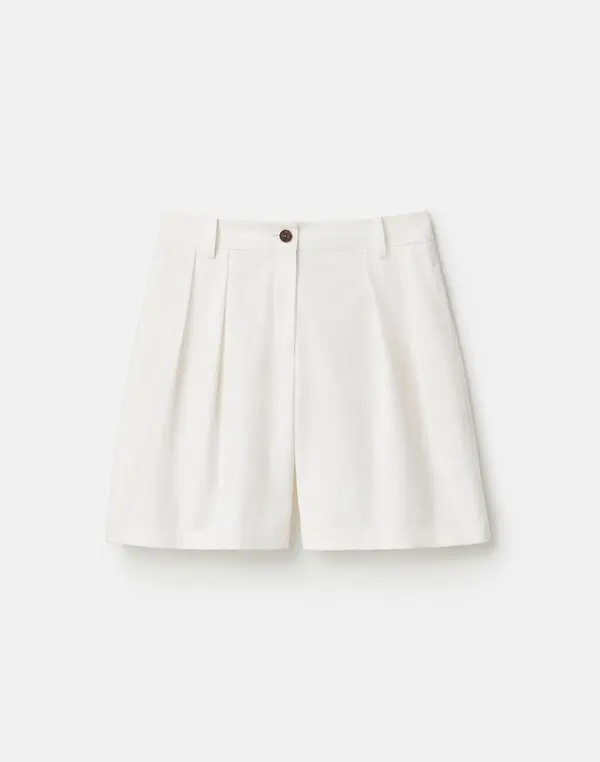 Lafayette 148 New York Cotton Twill Pleated Wide Leg Shorts - Sea Salt
