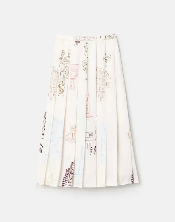 Lafayette 148 New York Manhattan Print Twill Pleated Midi Skirt - Cloud Multi