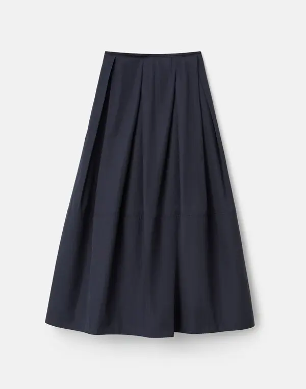 Lafayette 148 New York Organic Cotton Poplin A Line Midi Skirt - Blue Ink