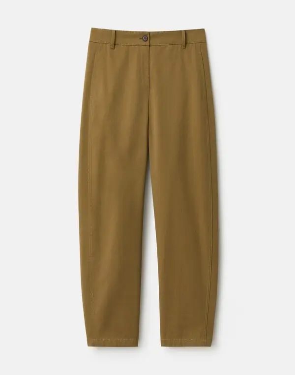 Lafayette 148 New York Cotton Twill Barrel Leg Chino Ankle Pants - Khaki Green