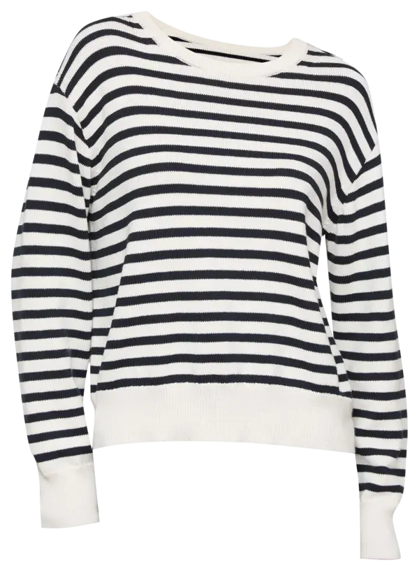 Lafayette 148 New York Stripe Cotton-silk Crewneck Sweater - Cloud/ink