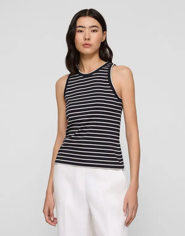 Lafayette 148 New York Stripe Cotton Rib Racerback Tank