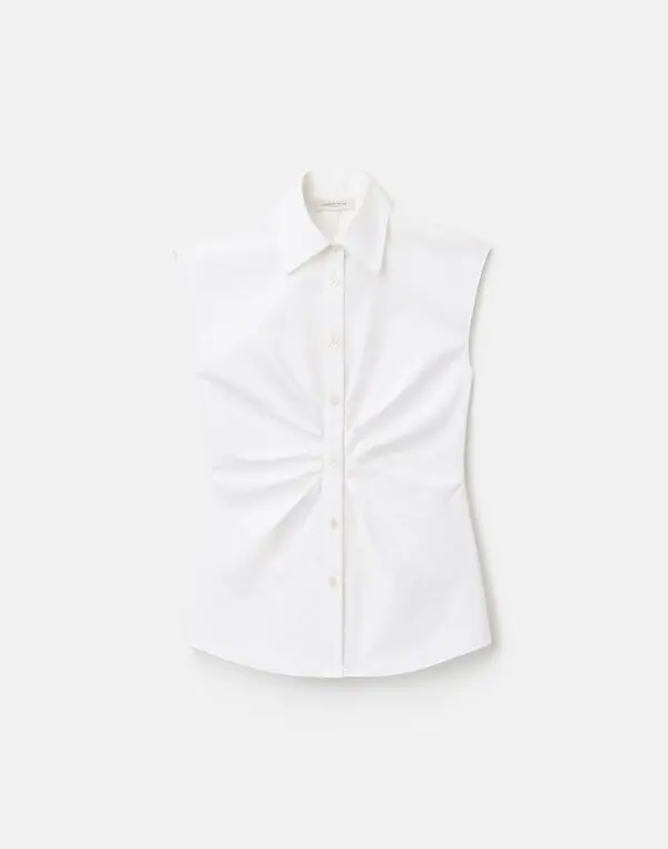 Lafayette 148 New York Petite Organic Cotton Sleeveless Tailored Shirt - White