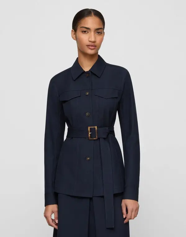 Lafayette 148 New York Cotton Twill Belted Jacket - Blue Ink