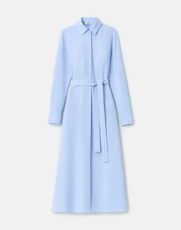 Lafayette 148 New York Petite Responsible Finesse Crepe Belted Shirtdress - Skyline Blue