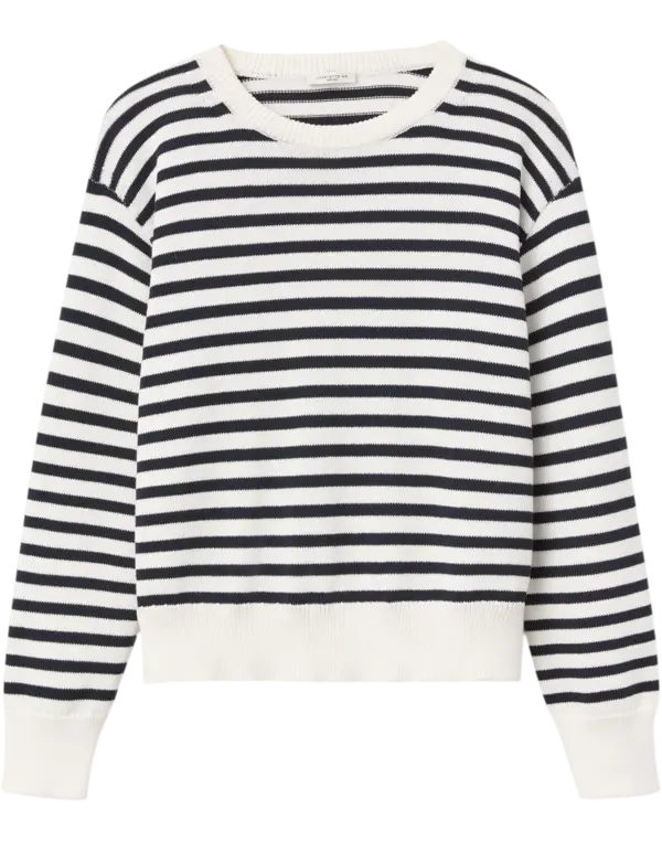 Lafayette 148 New York Petite Stripe Cotton-silk Crewneck Sweater - Cloud/ink