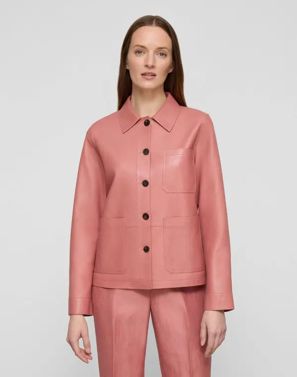 Lafayette 148 New York Nappa Leather Patch Pocket Jacket - Dahlia